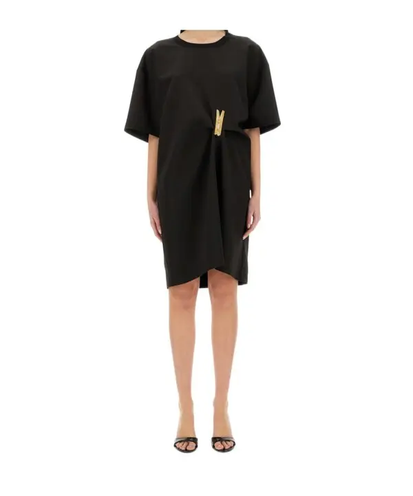 Moschino Round Neck Short Sleeve Dress With Gold Clothespin Detail