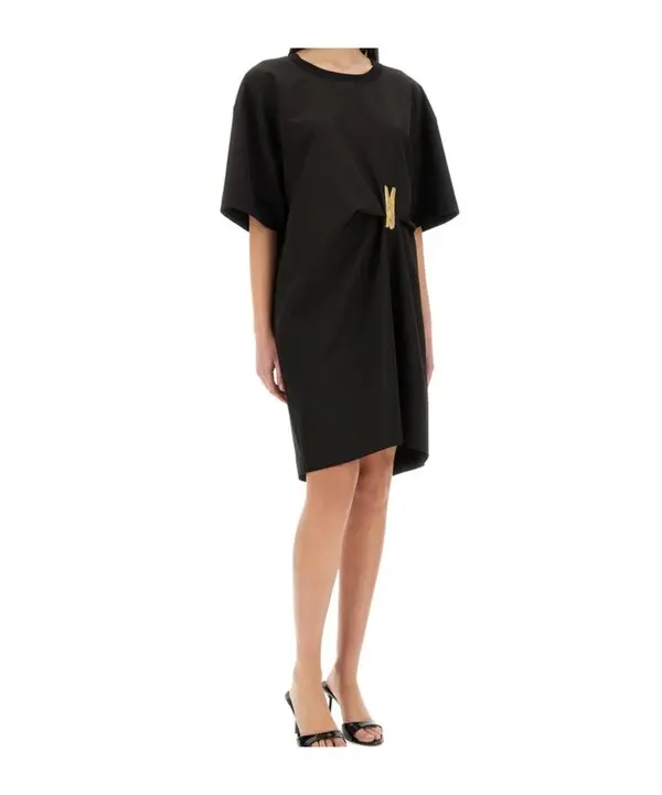 Moschino Round Neck Short Sleeve Dress With Gold Clothespin Detail