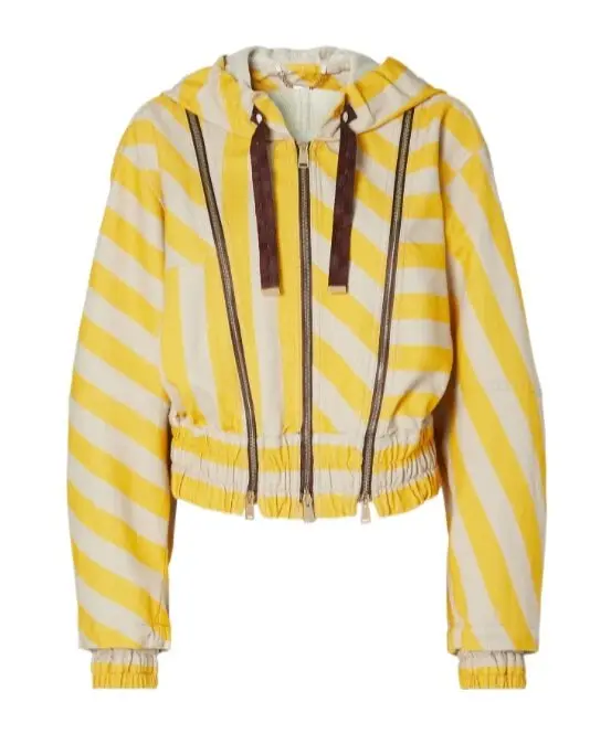 Fendi Pequin Striped Hooded Denim Jacket - Yellow And Beige