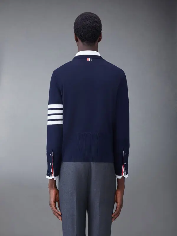 Thom Browne 4-bar Stripe Crewneck Jumper With Dachshund Motif - Navy Blue