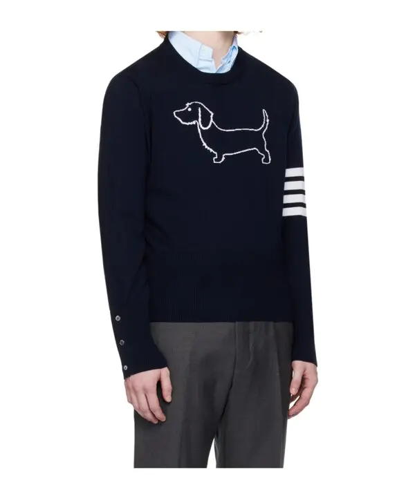 Thom Browne 4-bar Stripe Crewneck Jumper With Dachshund Motif