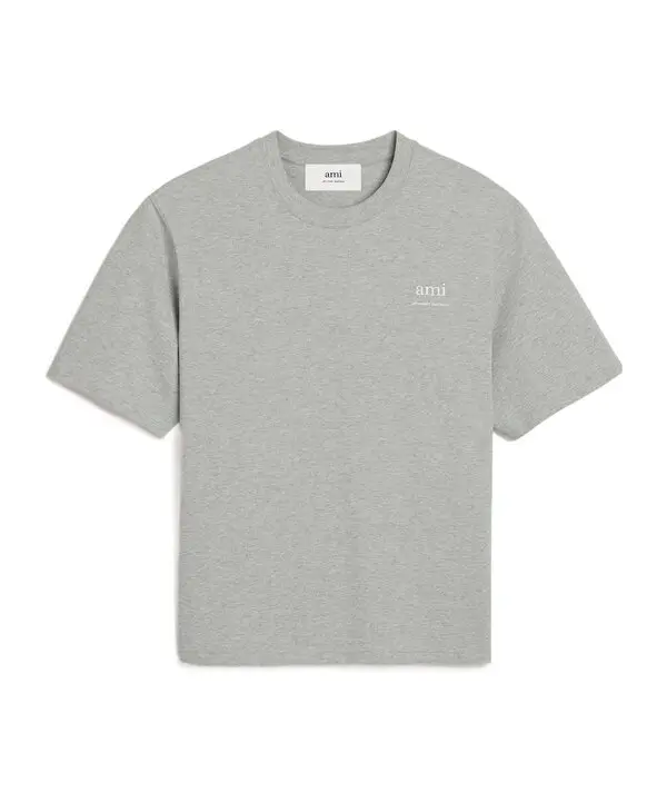 Ami Logo Printed Crewneck T-shirt - Gray