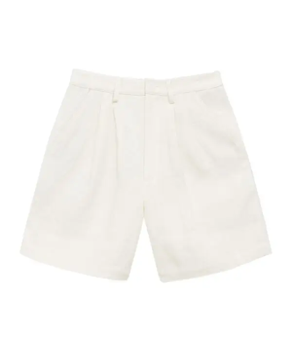 ANINE BING Carrie Pleated Linen Shorts - Eggshell White