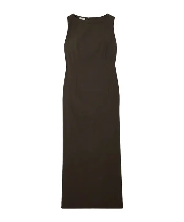 Brunello Cucinelli Bead-embellished Wool-blend Twill Maxi Dress