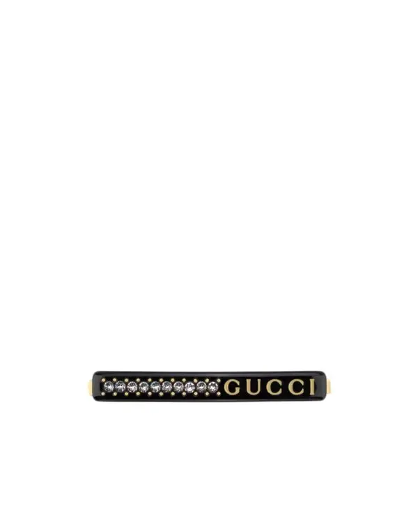Gucci Logo-print Crystal-embellished Hair Clip - Black