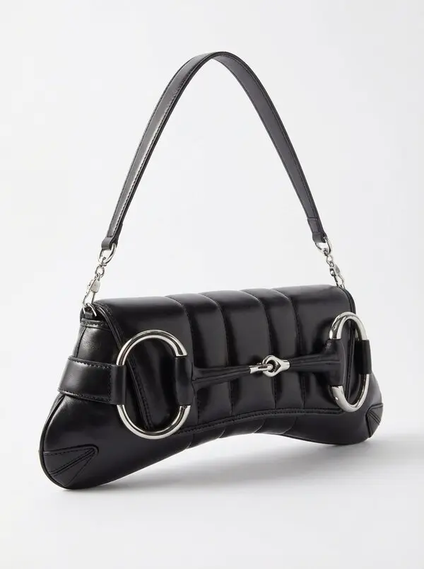 Gucci Horsebit Plaque Shoulder Bag - Black