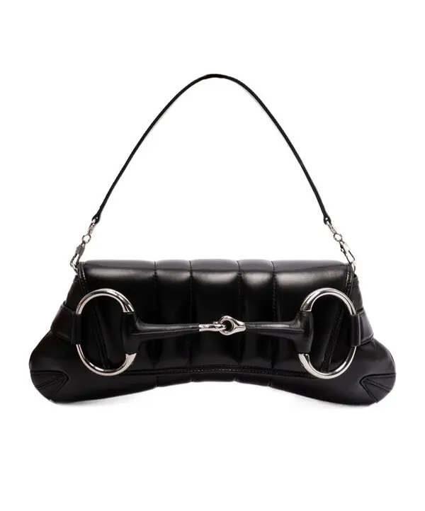 Gucci Horsebit Plaque Shoulder Bag - Black