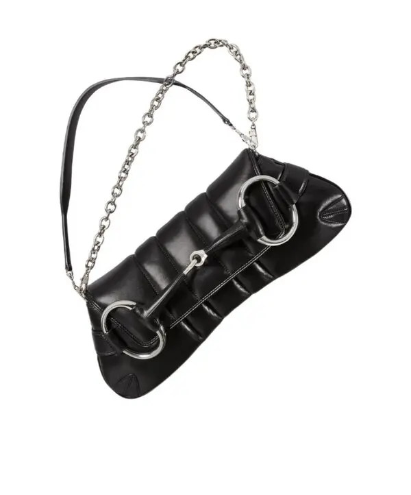 Gucci Horsebit Plaque Shoulder Bag - Black