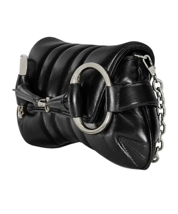Gucci Horsebit Plaque Shoulder Bag - Black