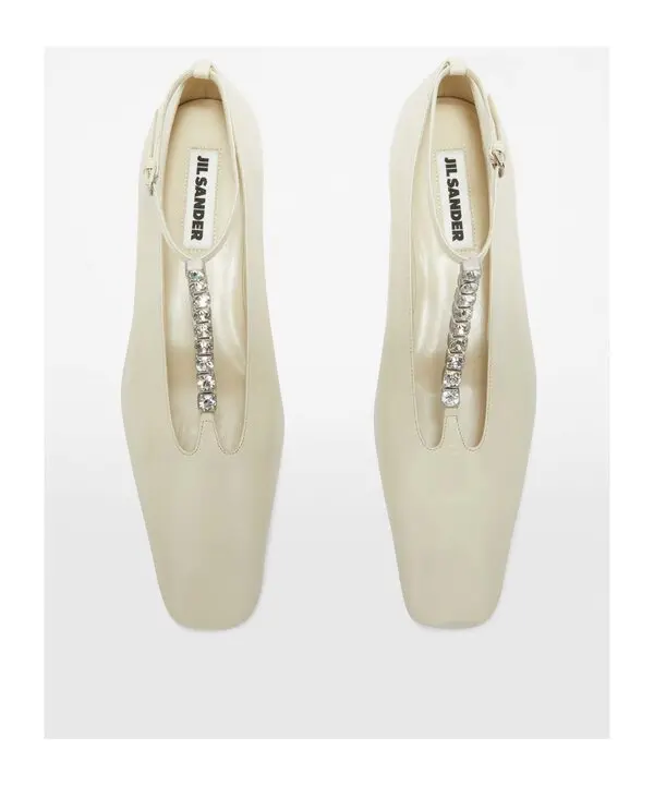 JIL SANDER Embellished Ankle Strap Ballerina Flats - Nude