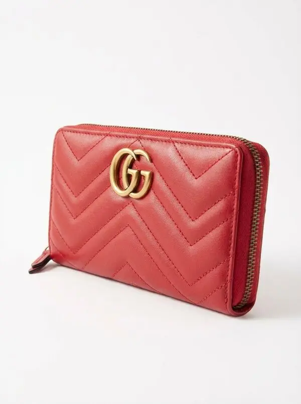 Gucci Gg Marmont Zip Around Wallet - Red