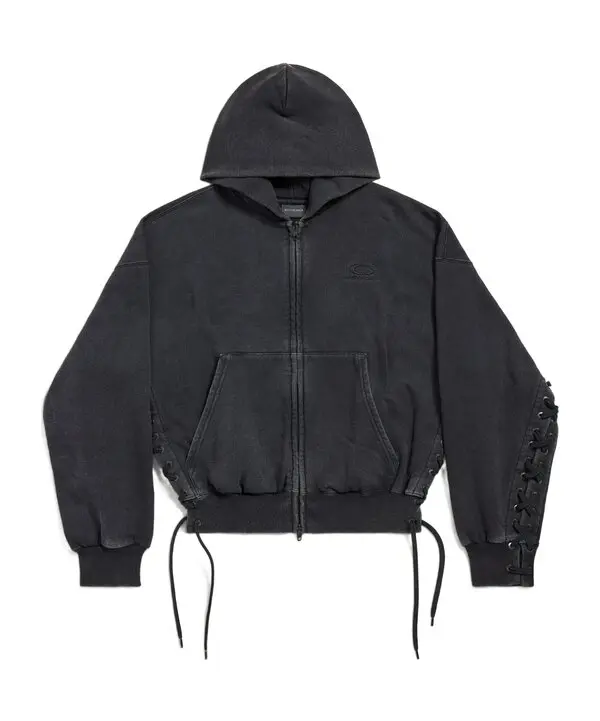 Balenciaga Loop Sports Icon Lace-up Hoodie - Washed Black