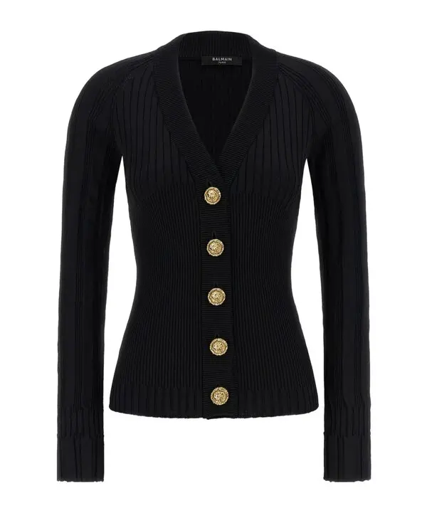 Balmain Testa Di Leone Buttoned Fitted Cardigan - Black