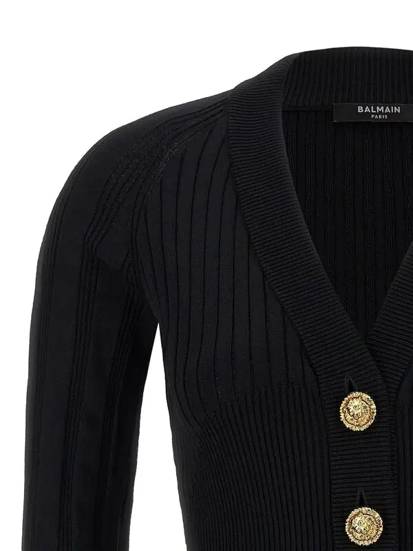 Balmain Testa Di Leone Buttoned Fitted Cardigan - Black