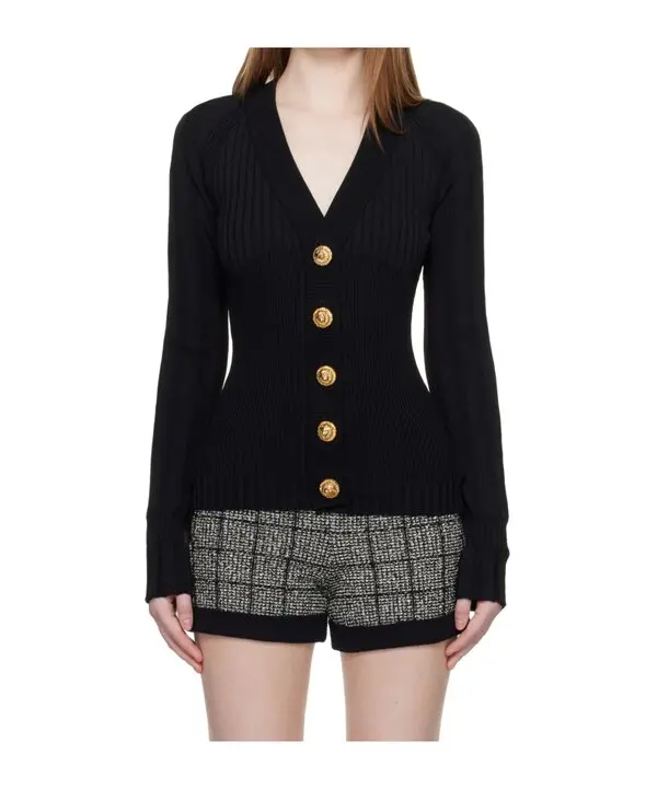 Balmain Testa Di Leone Buttoned Fitted Cardigan - Black