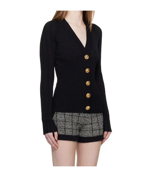 Balmain Testa Di Leone Buttoned Fitted Cardigan - Black