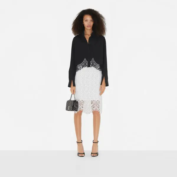 Burberry Macrame Lace Midi Skirt - White