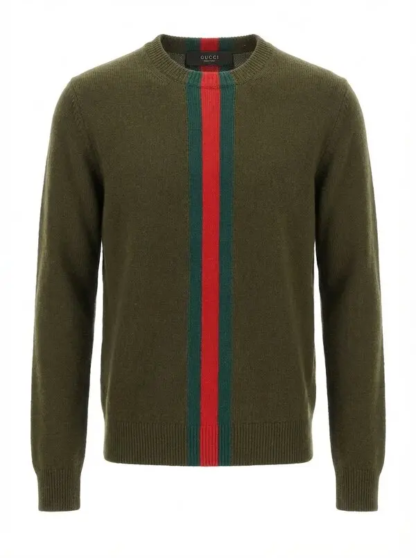 Gucci Knit Wool Sweater With Web Intarsia - Dark Green