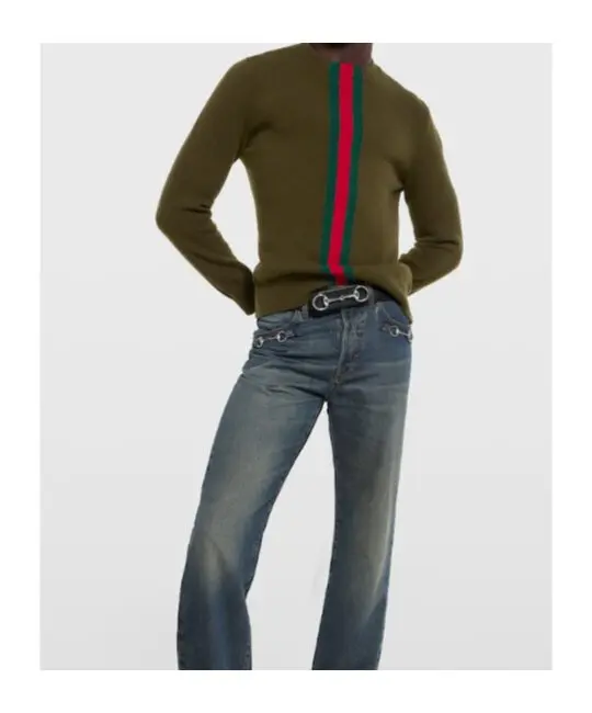 Gucci Knit Wool Sweater With Web Intarsia - Dark Green