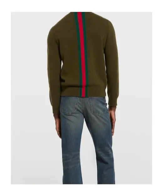 Gucci Knit Wool Sweater With Web Intarsia - Dark Green