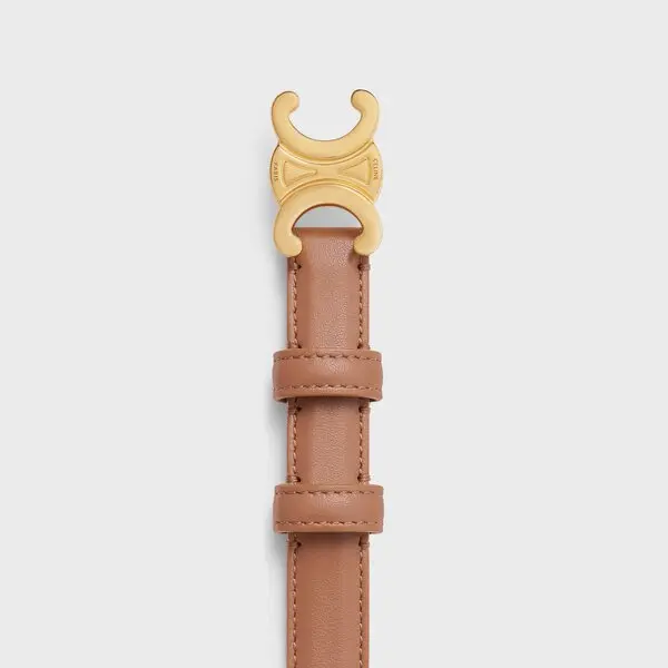 Celine Small Triomphe Belt In Taurillon Leather - Brown