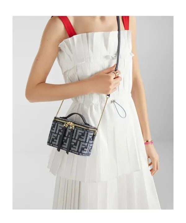 Fendi Vanity Ff Jacquard Mini Shoulder Bag - Gray