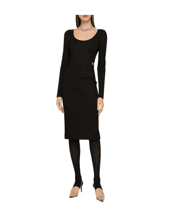 Dolce & Gabbana Logo Plaque Scoop-neck Midi Dress