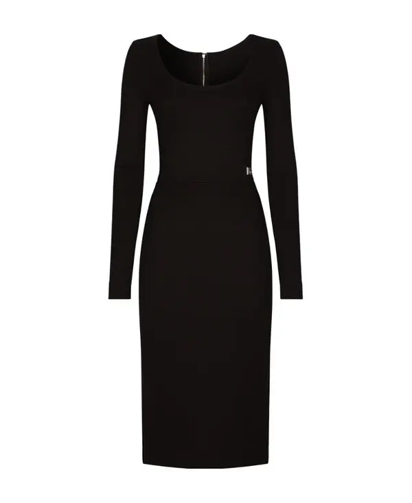 Dolce & Gabbana Logo Plaque Scoop-neck Midi Dress - Black
