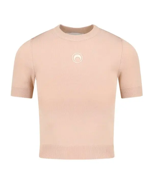MARINE SERRE Short-sleeved Knit Sweater With Moon Pattern - Pink