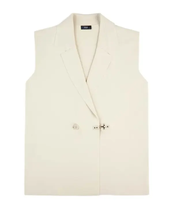 FAY Double-breasted Knit Vest With Iconic Hooks - Off White
