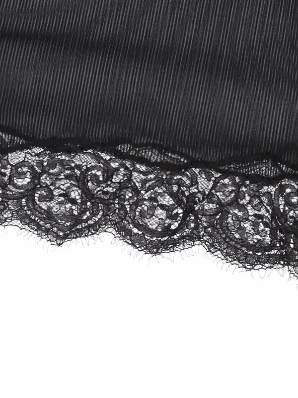 Saint Laurent Ribbed Henley T-shirt With Lace Cuffs - Black