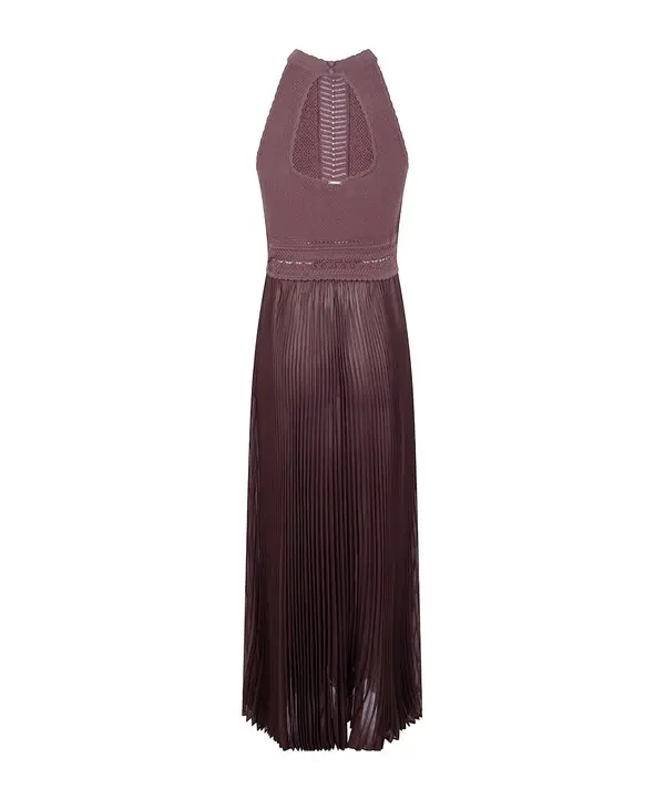 TWINSET Long Knit And Pleated Georgette Halterneck Maxi Dress - Black