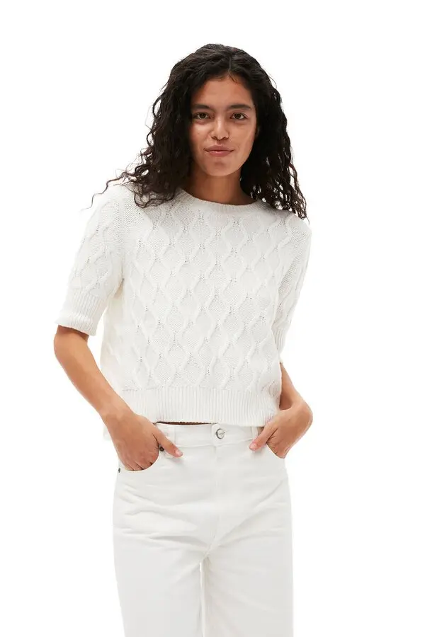 GANNI Cotton Cable Knit Open Back Top