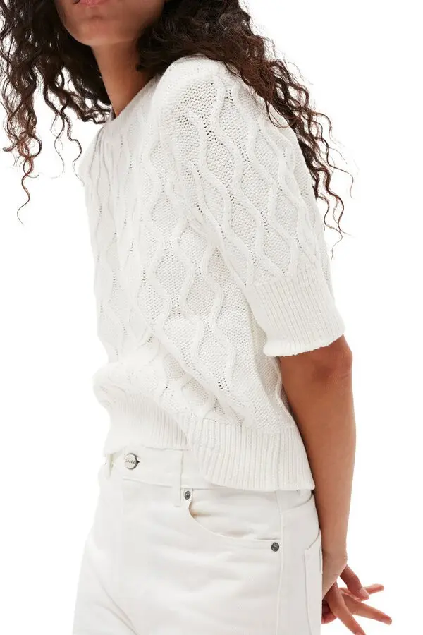 GANNI Cotton Cable Knit Open Back Top
