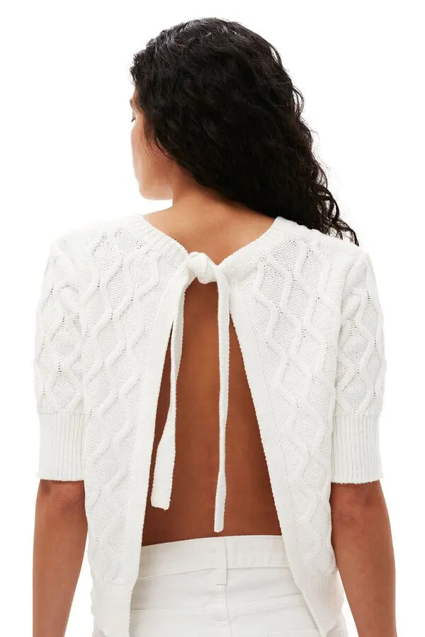 GANNI Cotton Cable Knit Open Back Top