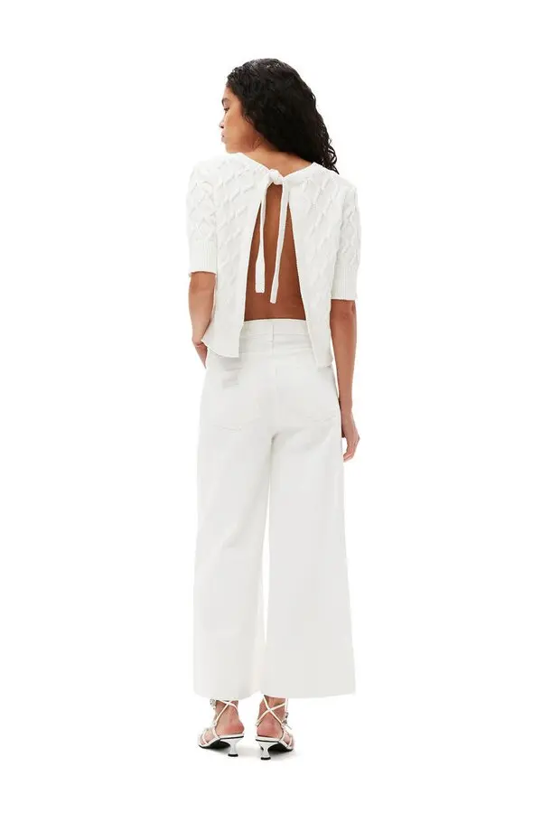 GANNI Cotton Cable Knit Open Back Top