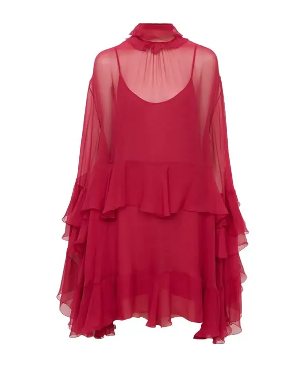 Chloé Sheer Ruffled Dress With Open Back - Pomegranate Pink