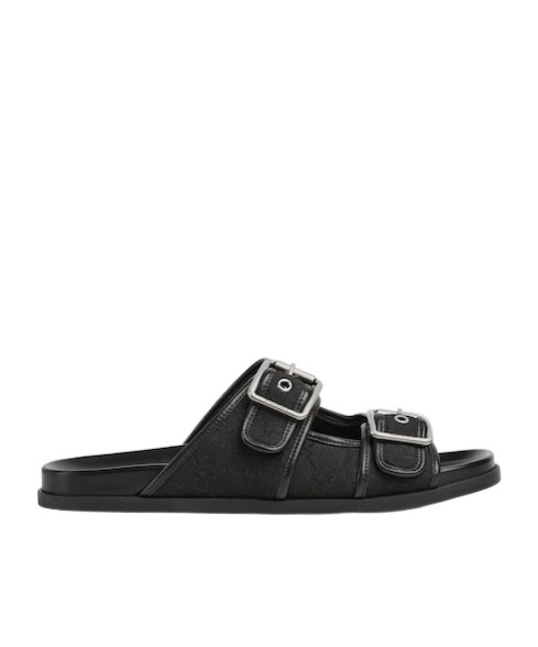 Gucci Buckle Detailed Flat Slides - Black