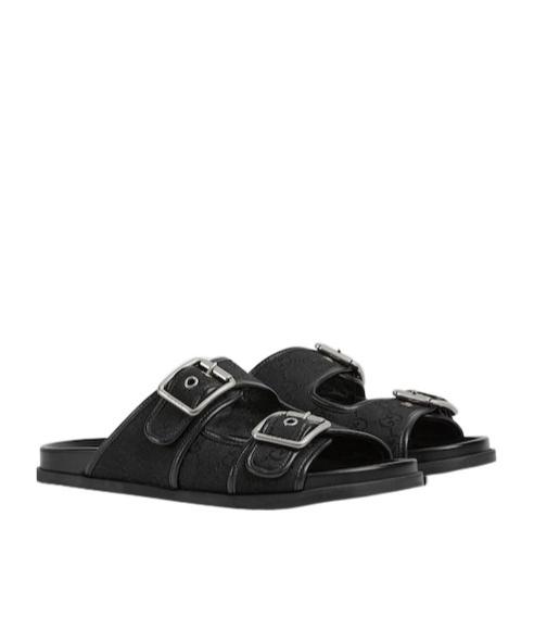 Gucci Buckle Detailed Flat Slides - Black