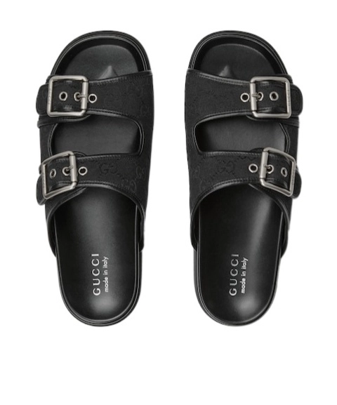 Gucci Buckle Detailed Flat Slides - Black