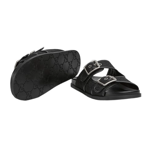Gucci Buckle Detailed Flat Slides - Black