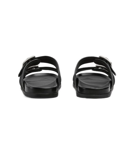 Gucci Buckle Detailed Flat Slides - Black