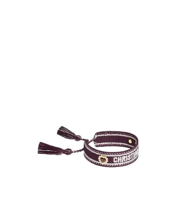 Dior Embroidered Logo Bracelet With Tassels - Burgundy