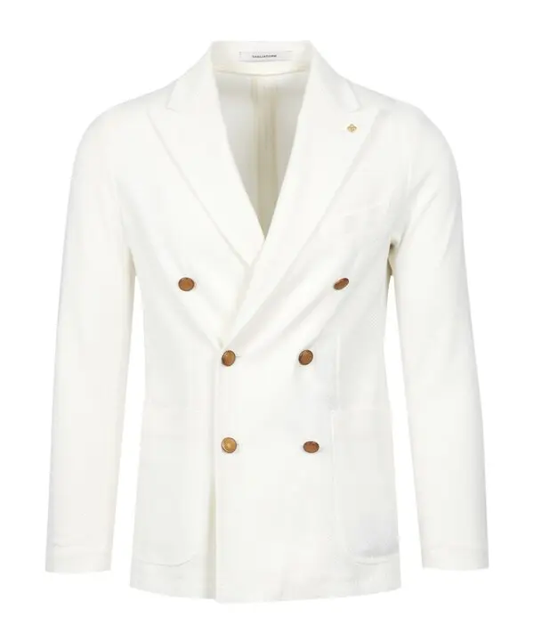 Tagliatore Long Sleeve Double Breasted Textured Blazer - White