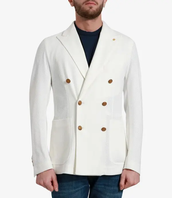 Tagliatore Long Sleeve Double Breasted Textured Blazer - White