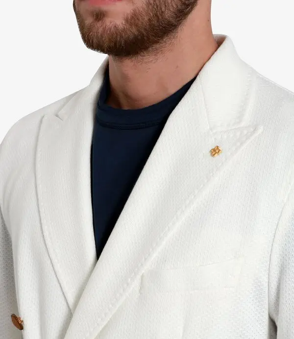 Tagliatore Long Sleeve Double Breasted Textured Blazer - White
