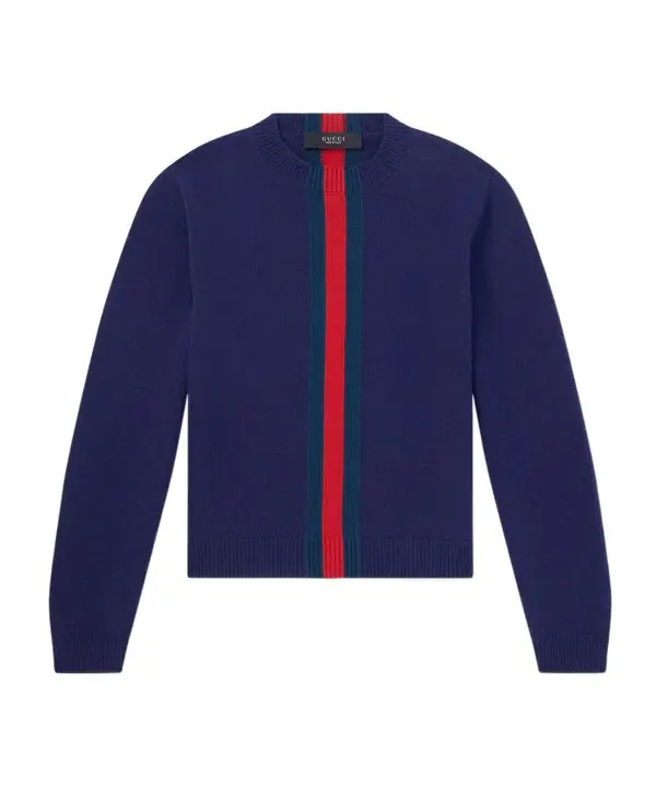 Gucci Fine Knit Wool Sweater With Web Intarsia - Blue