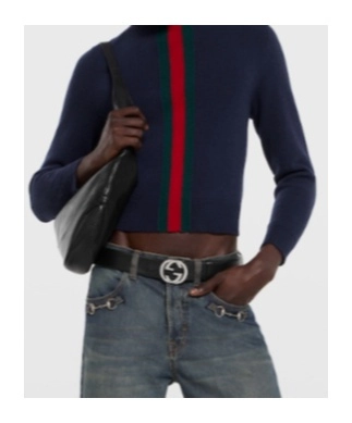 Gucci Fine Knit Wool Sweater With Web Intarsia - Blue