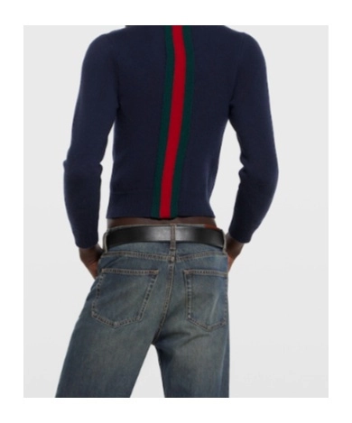 Gucci Fine Knit Wool Sweater With Web Intarsia - Blue