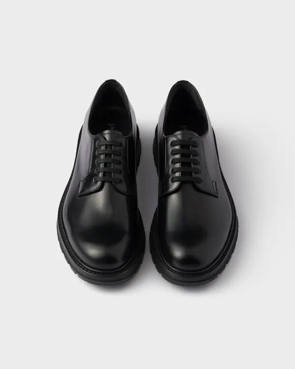 Prada Brushed Leather Lace-up Derby Shoes